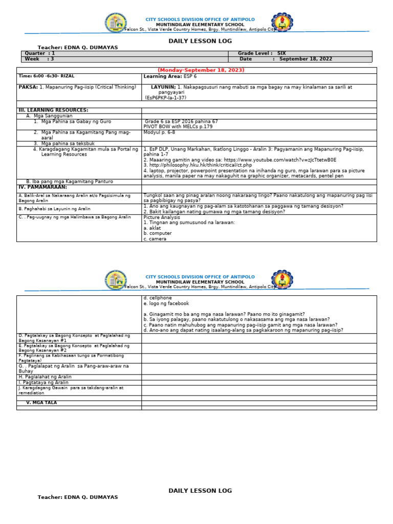 Esp 6 WLP Week 3 | PDF | Career & Growth | Social Science