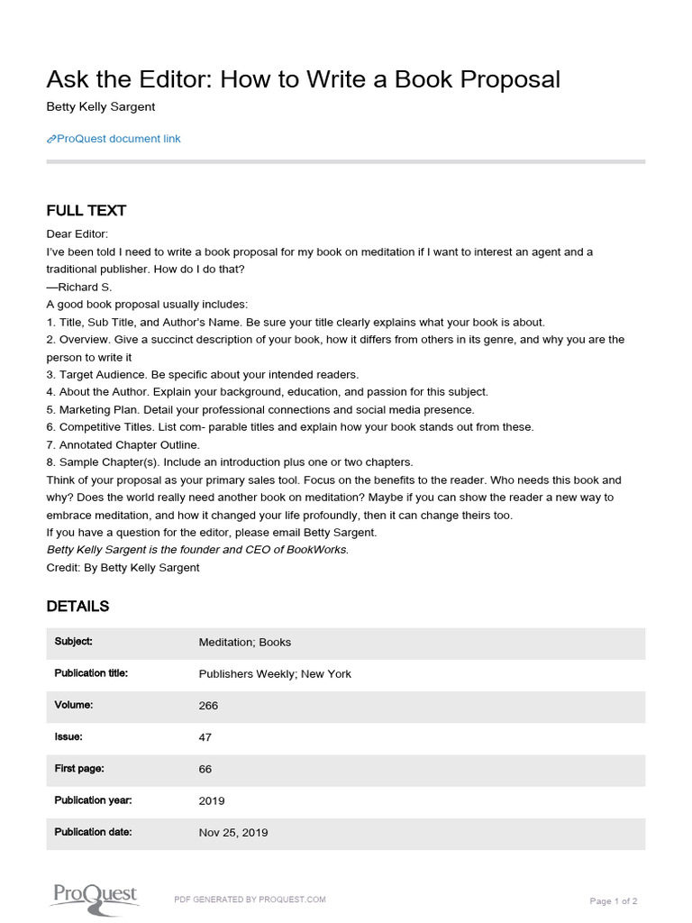 How To Write A Book Proposal | PDF