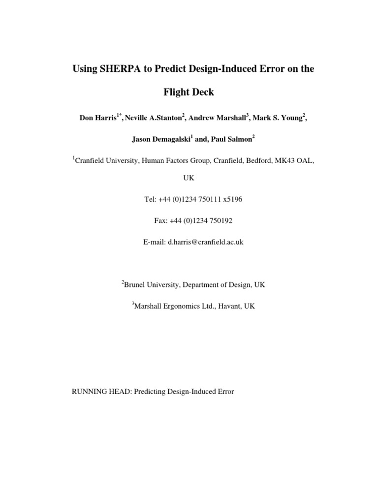 Using Sherpa To Predict Design Induced Error On The Flight Deck Harris ...