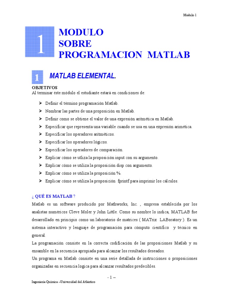 Modulo 1 - Programacion en Matlab | PDF | Programa de computadora ...