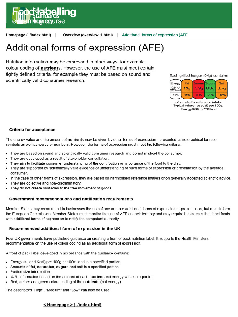 Food Standards Agency - Food labelling e-learning course | PDF
