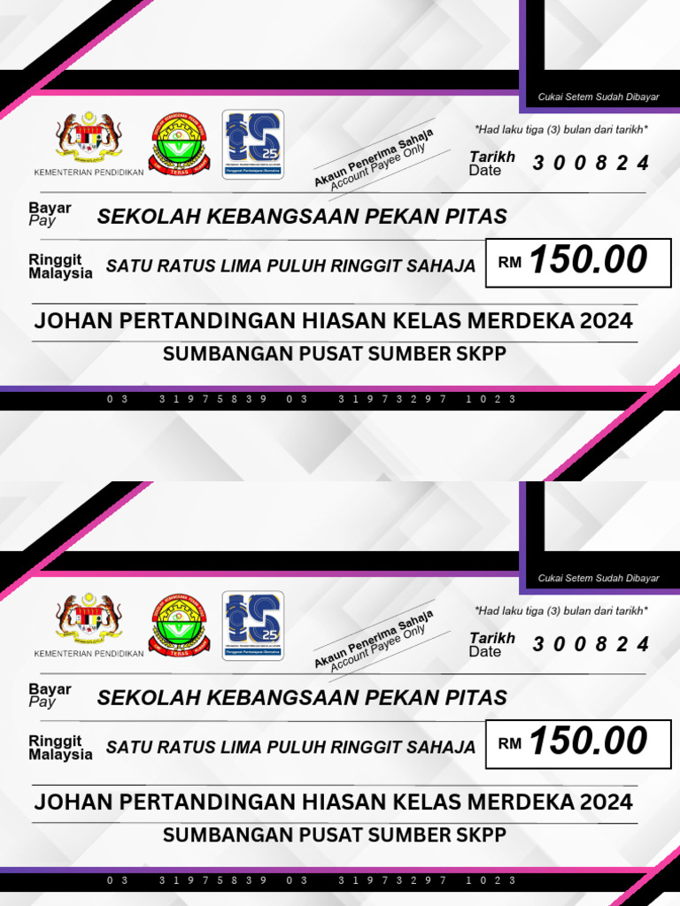a4 Mock Cheque Pertandingan Hiasan Kelas (29.7 x 21 Cm) | PDF