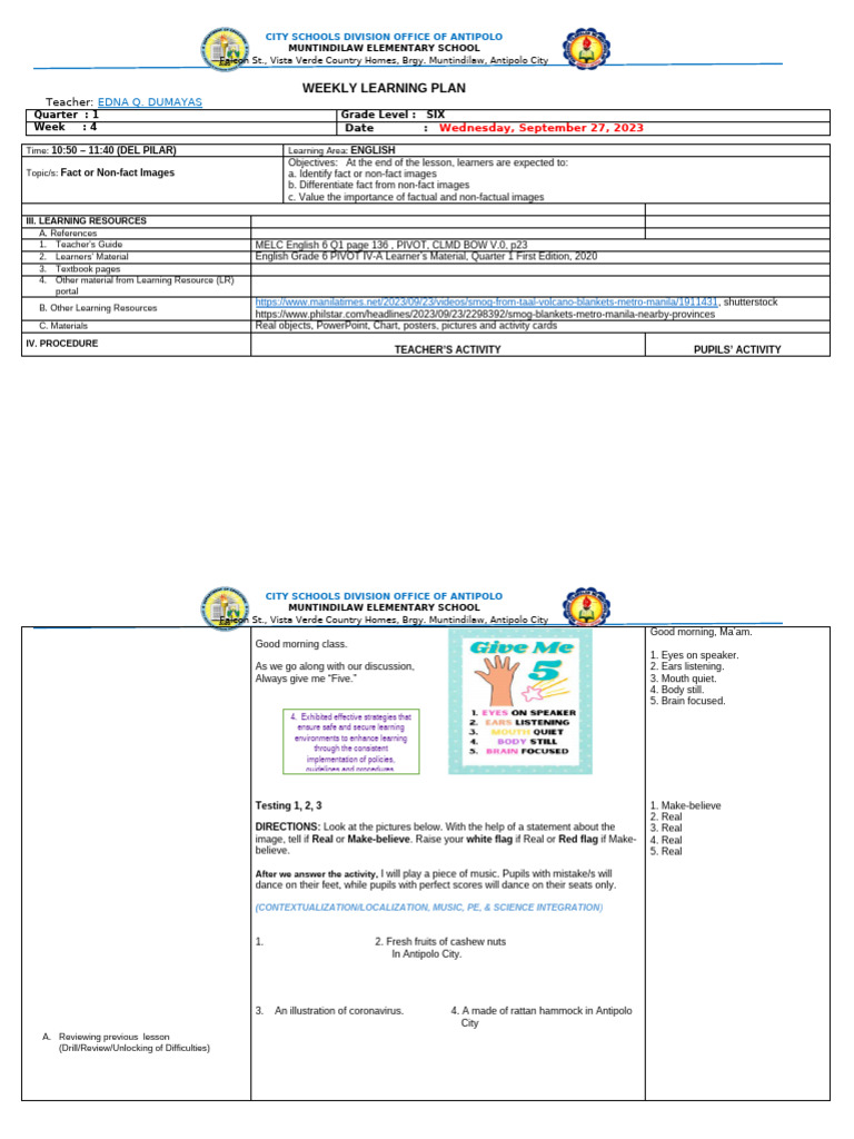 Q1-ENGLISH-DLP-CO1-W4-Fact or Non-Fact Images | PDF | Smog