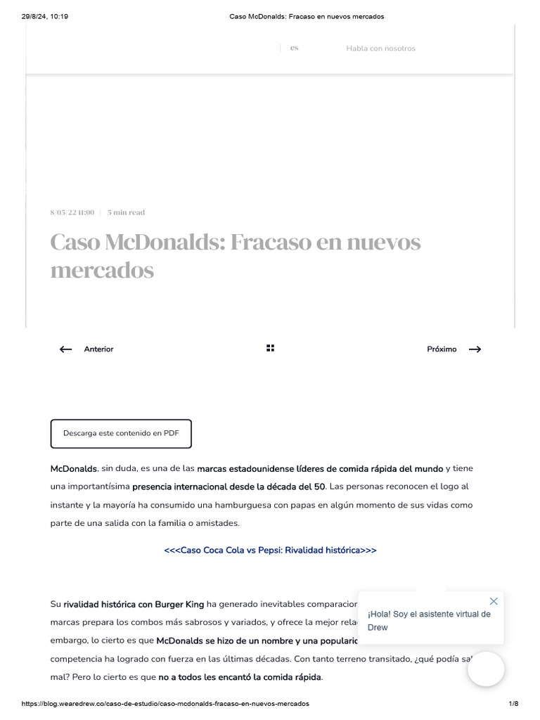 Caso McDonalds - Fracaso en Nuevos Mercados | PDF