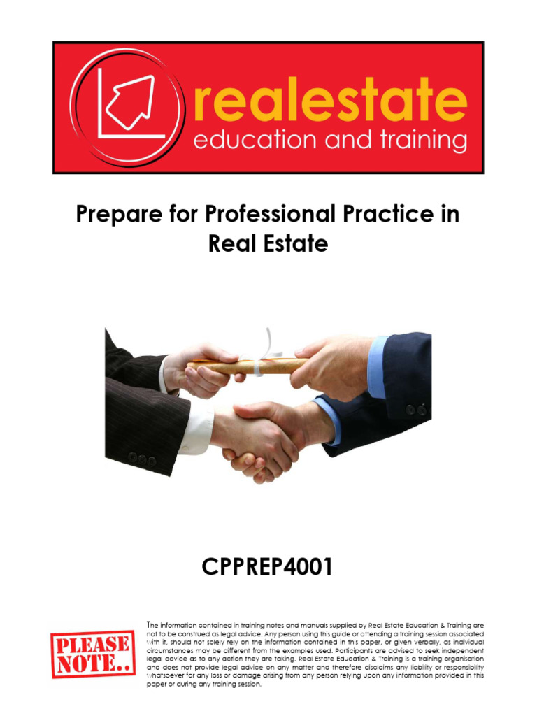 CPPREP4001 Prepare For Professional Practise in Real Estate | PDF