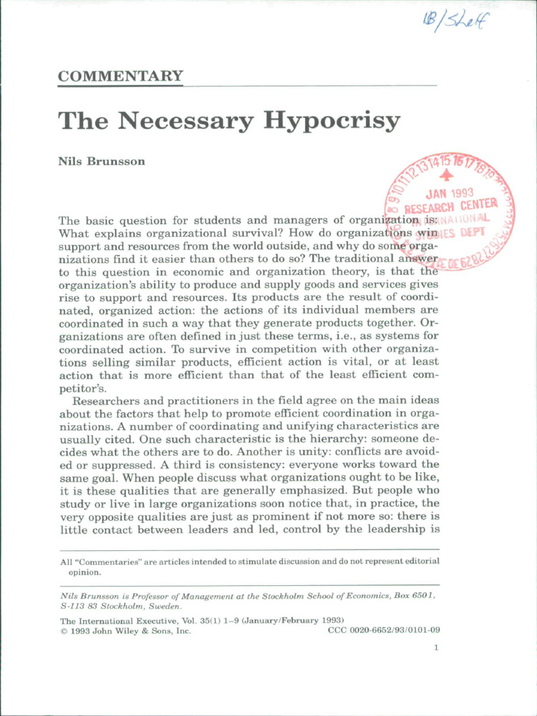 Brunsson - The Necessary Hypocracy | PDF