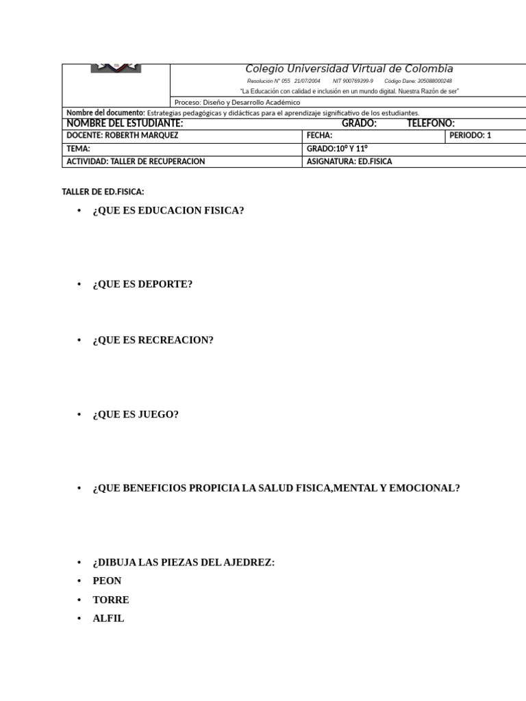 TALLER RECUPERACION I PERIODO 10° Y 11°. | PDF