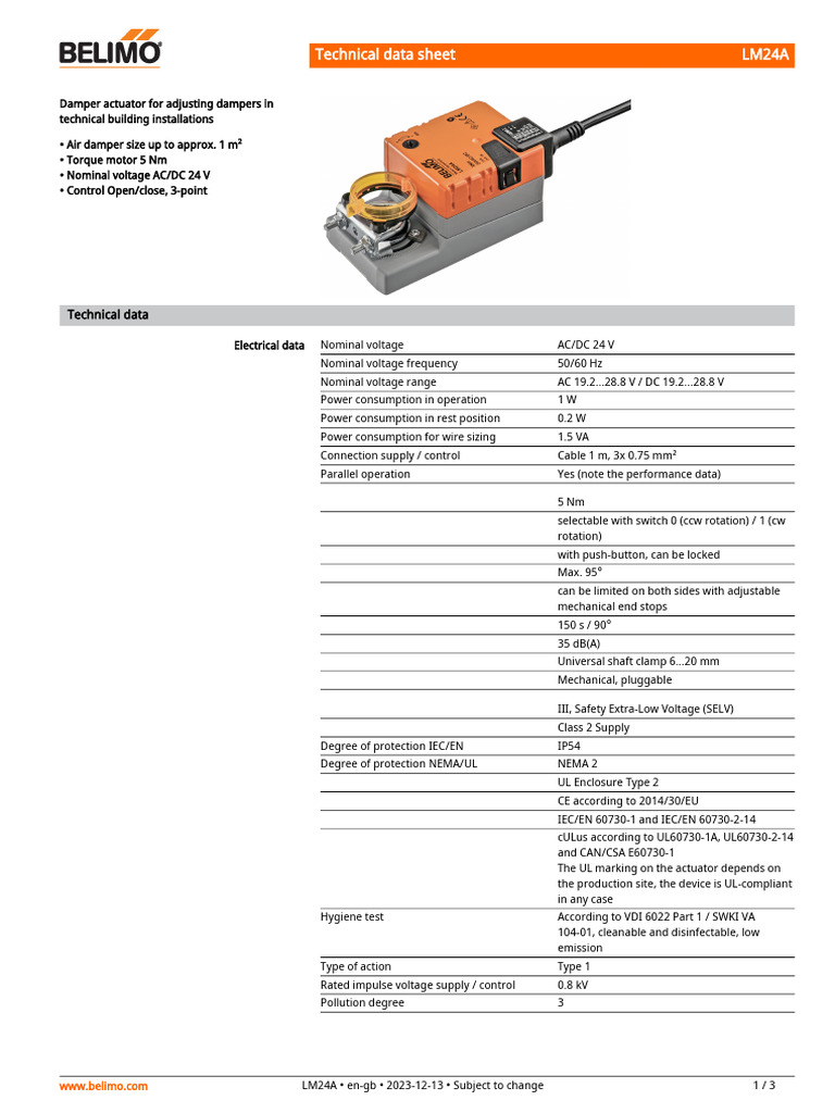 Belimo LM24A Datasheet En-Gb | PDF
