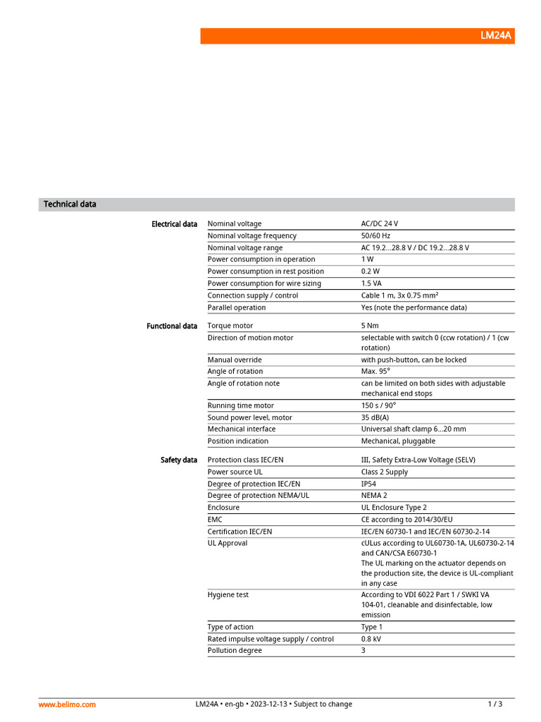 Belimo LM24A Datasheet En-Gb | PDF