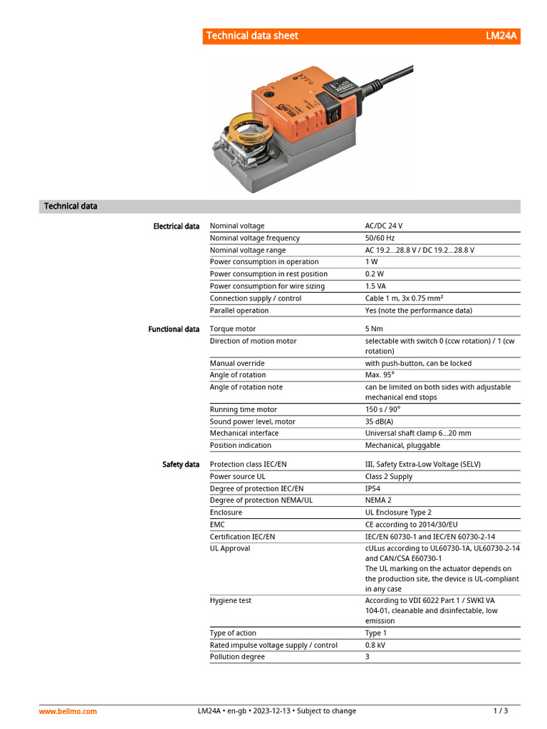 Belimo LM24A Datasheet En-Gb | PDF