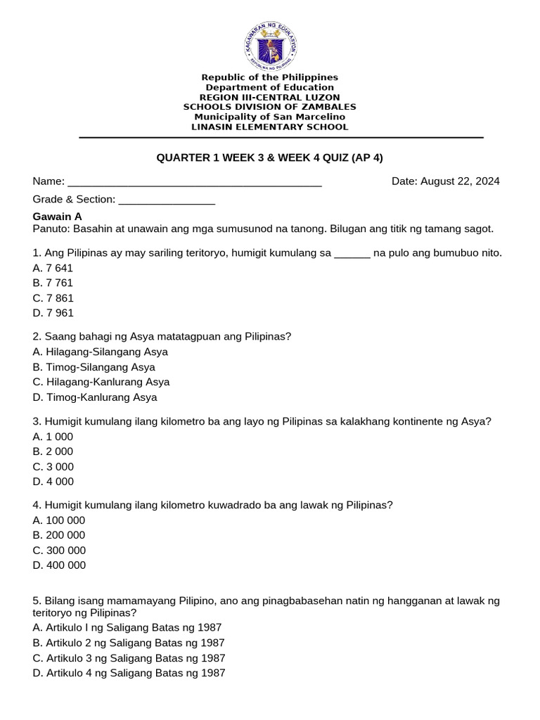 G4 W3&W4 Quiz (AP) | PDF