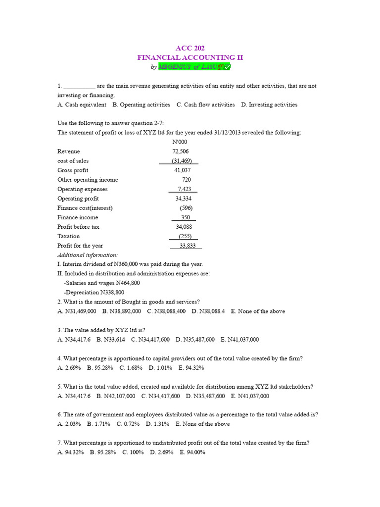 Acc 202 Q&A by Mbgenius (Updated) | PDF
