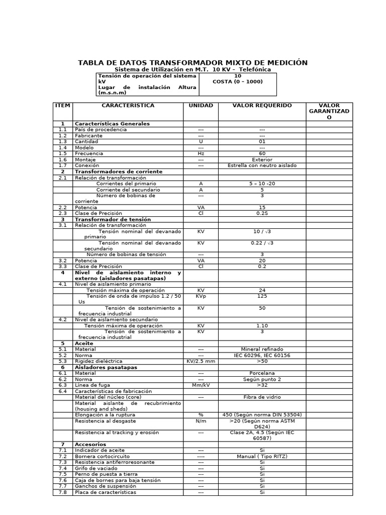 ESPECIFACIONES TECNICAS Trafomix | PDF