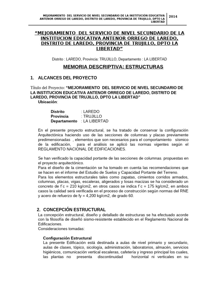 1-Memoria Descriptiva-Estructuras | PDF | Fundación (Ingeniería) | Tecnología