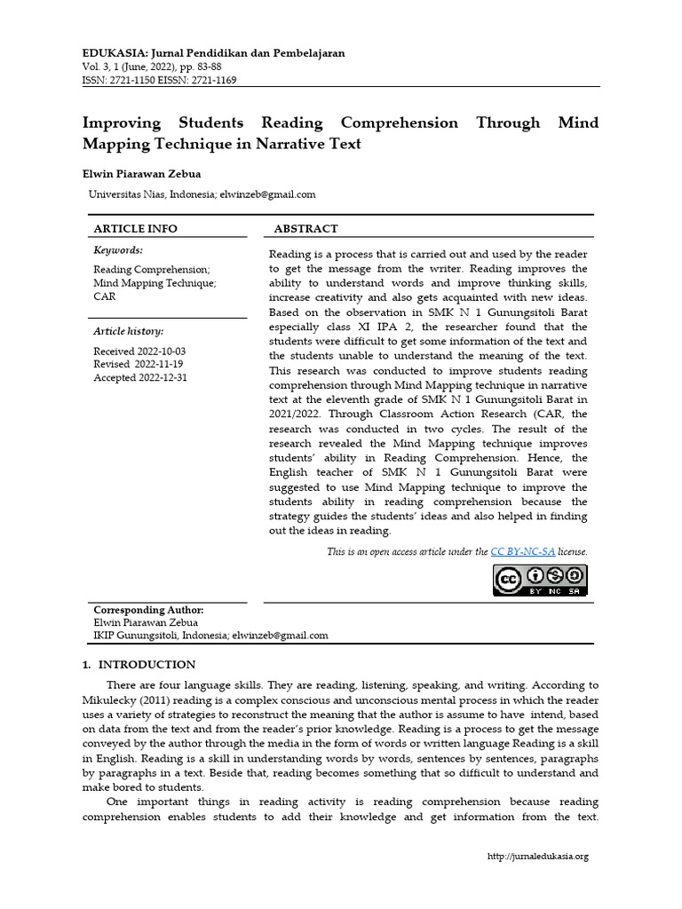 Improving Students Reading Comprehension Through Mind Mapping Technique in Narrative Text | PDF ...