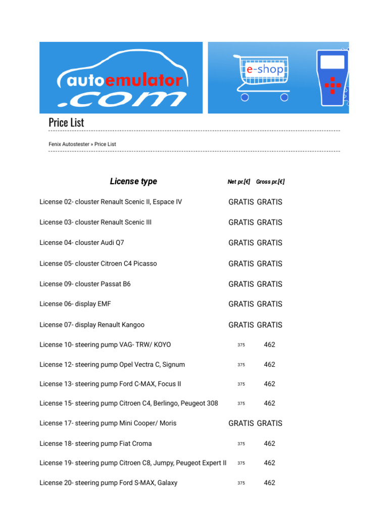 Price List - Automotive Diagnostic Tools | PDF