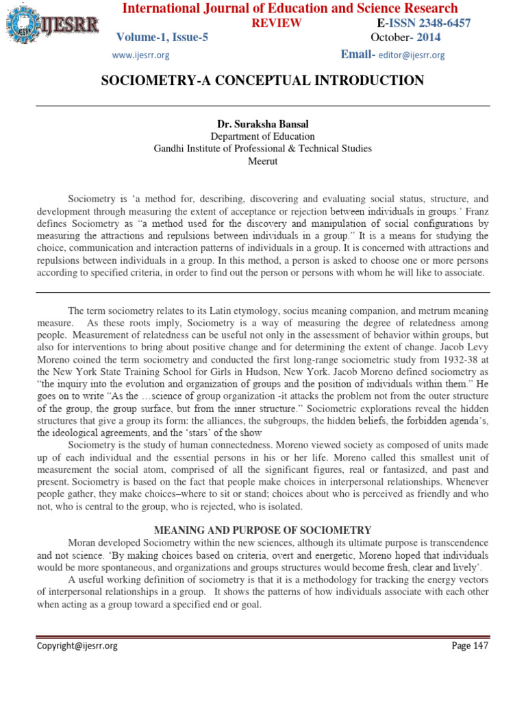 Sociometry A Conceptual Introduction | PDF