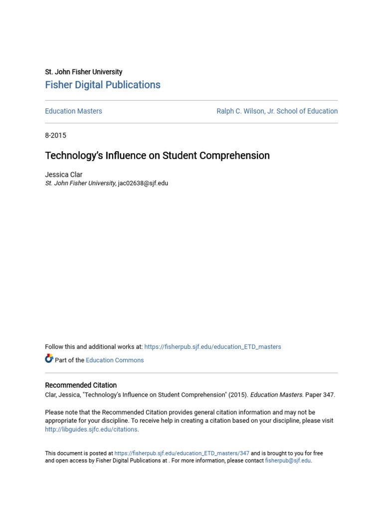 Technology - S Influence On Student Comprehension | PDF | Reading ...