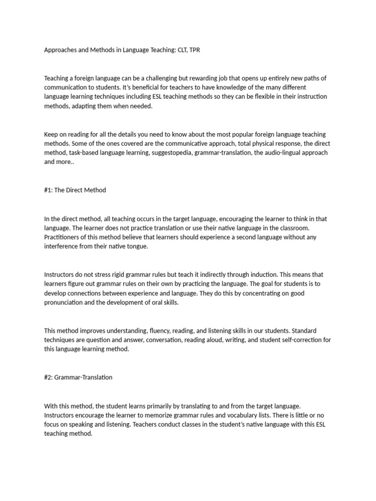 Language Teaching Approaches Overview | PDF | Language Education ...