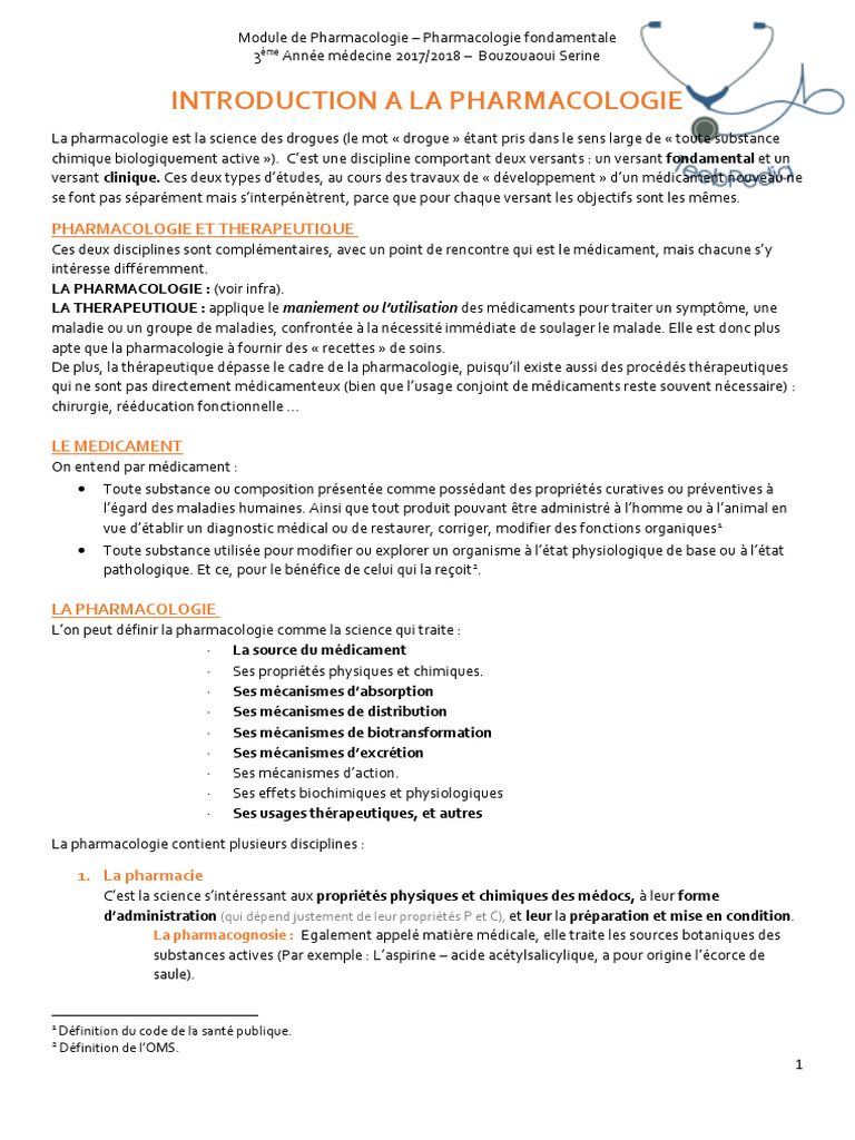 Intro - La Pharmacologie | PDF