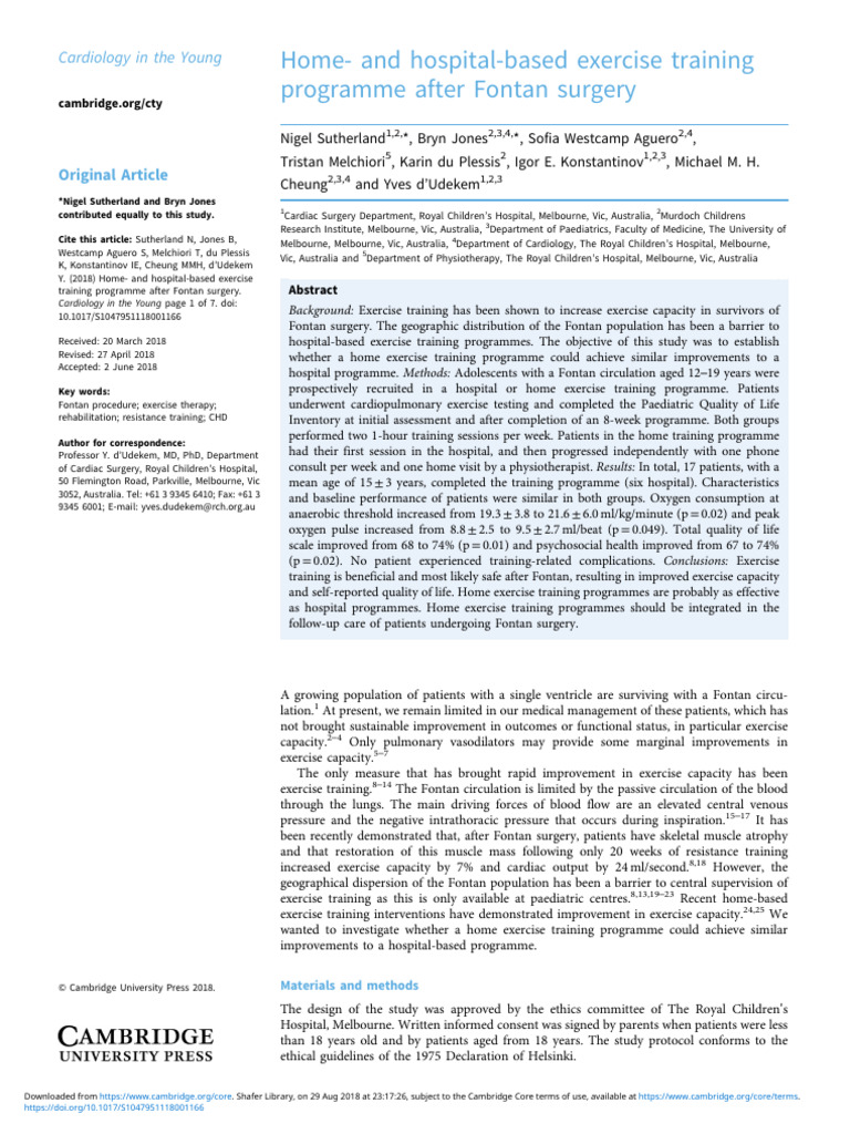 Home - and Hospital-Based Exercise Training Programme After Fontan ...