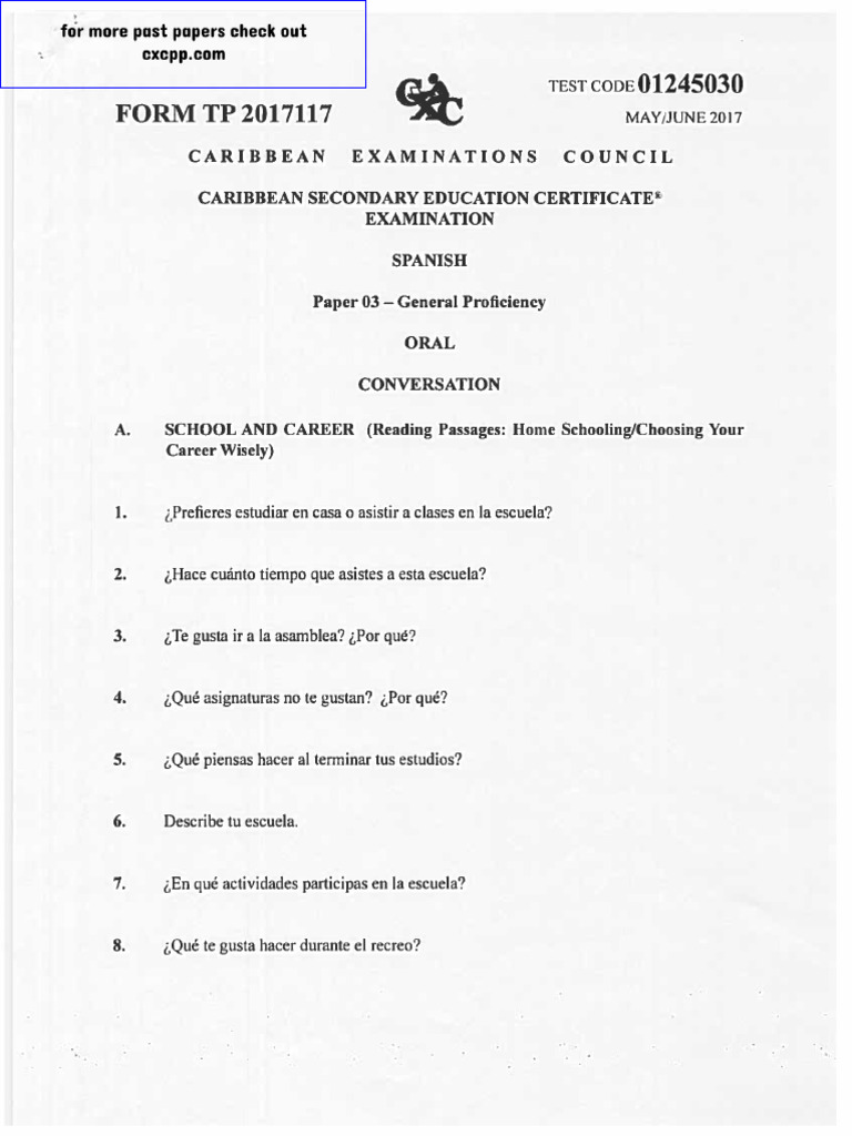 CSEC Spanish P3 2017 | PDF