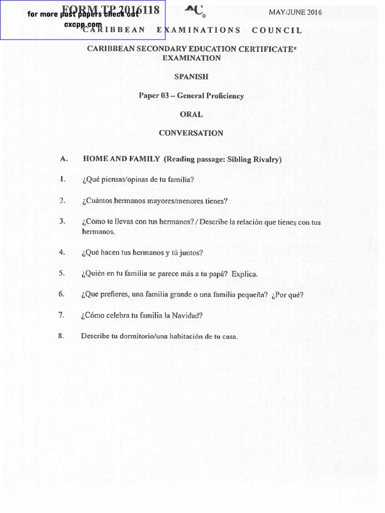 CSEC Spanish P3 2016 | PDF