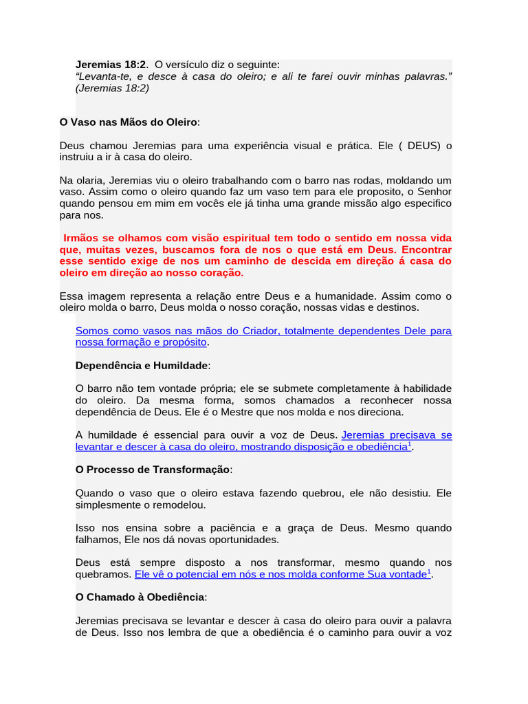 Jeremias 18 2 Casa Do Oleiro Pregação 002 Pdf