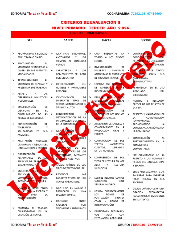 Criterios de Evaluación 3ro Luchito-4 | PDF