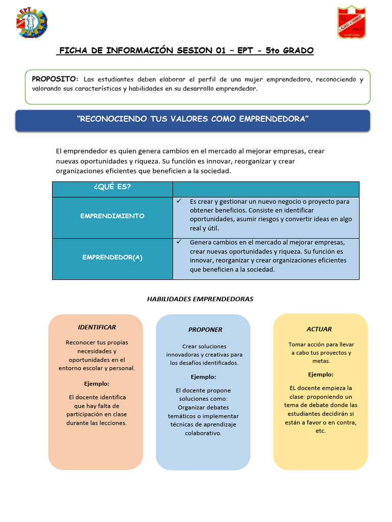 1 Ficha de Información N°1 - Ept | PDF | Iniciativa empresarial | Relaciones personales, crianza ...