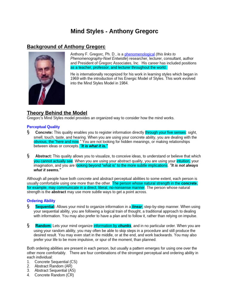 Mind Styles - Anthony Gregorc | PDF
