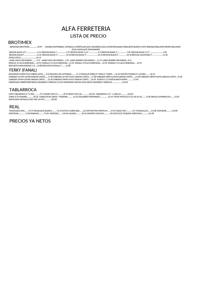 Precios 1 Hoja | PDF