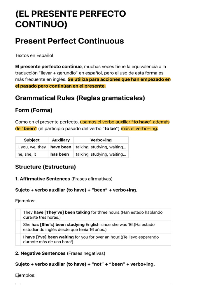 Present Perfect Continuous | PDF