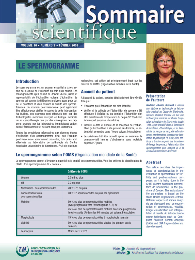Le Spermogramme: Accueil Du Patient | PDF