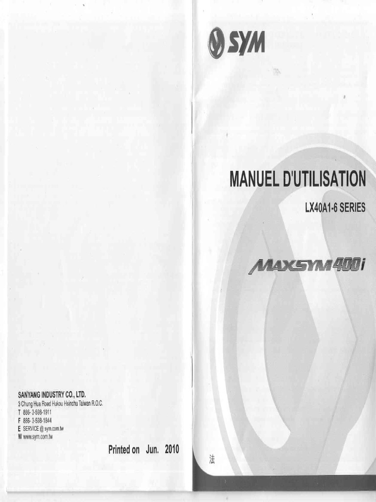 Sym Maxsym 400i Notice Mode D Emploi Guide Manuel | PDF