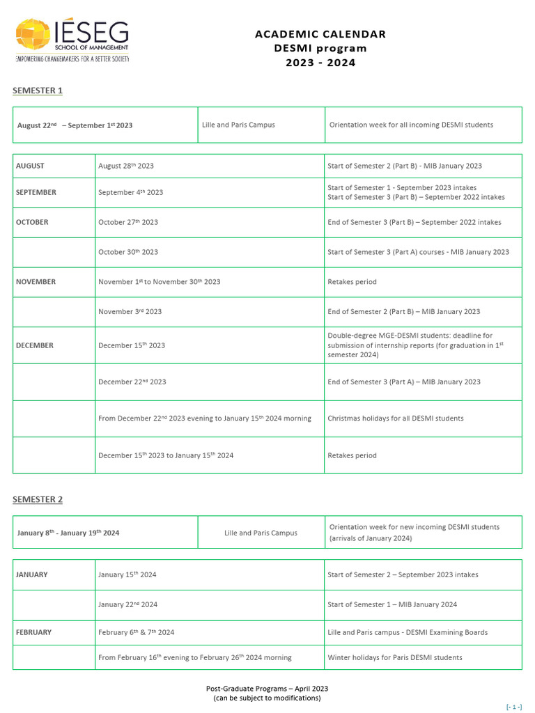 PGP Academic Calendar 2023-24 | PDF