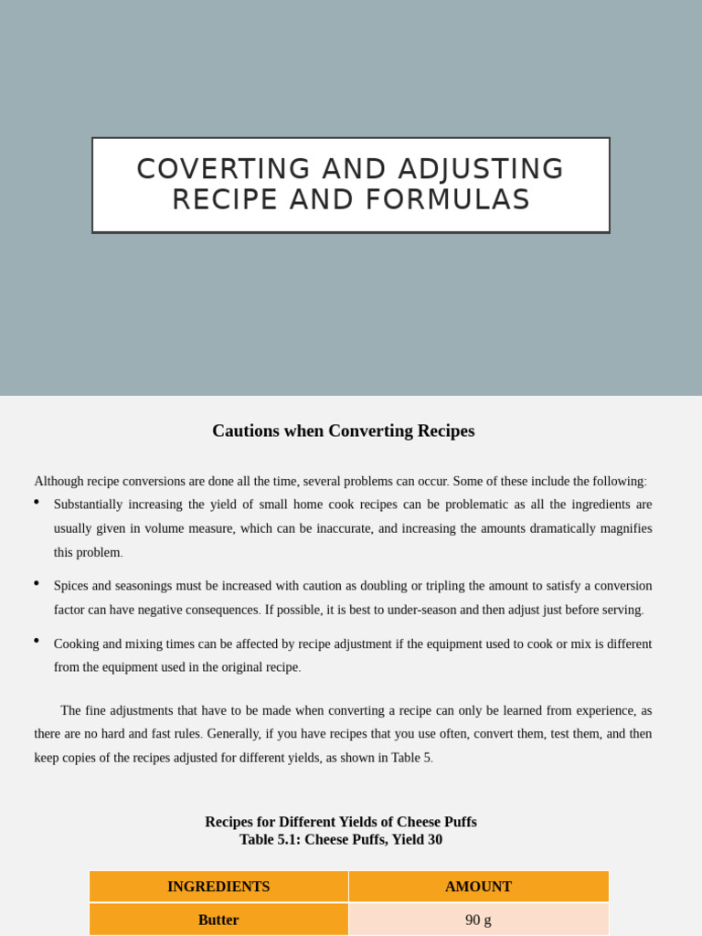COVERTING AND ADJUSTING RECIPE AND FORMULAS Nicoles Report | PDF