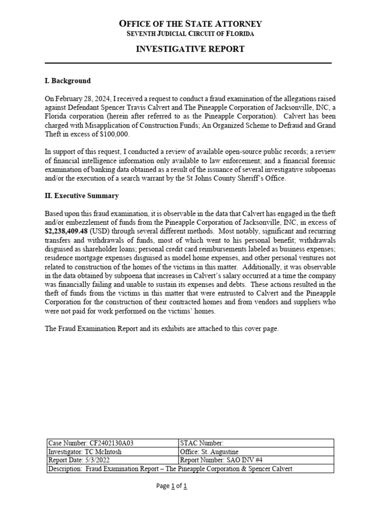 State Attorney Investigation Calvert Case | PDF | Banks | Loans