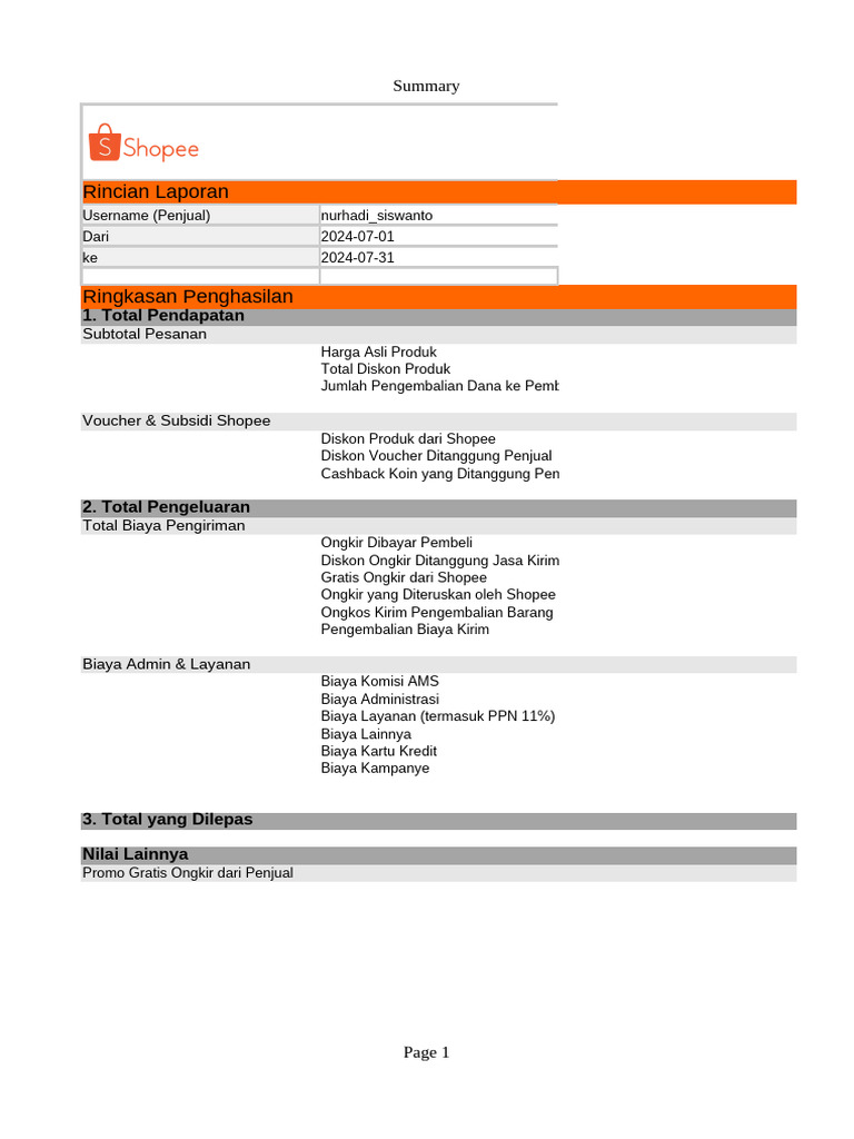 Income - Sudah Dilepas - Id.20240701 - 20240731 | PDF