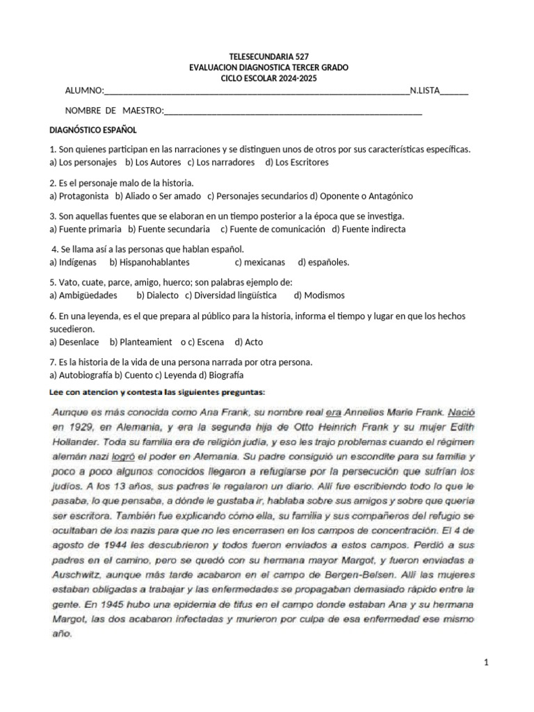 Evaluacion Diganostica de 3°abc | PDF