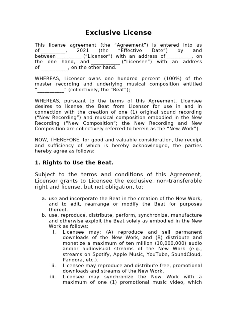 Exclusive License Agreement | PDF