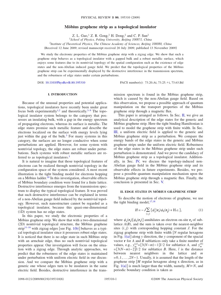 Möbius Graphene Strip As A Topological Insulator | PDF | Graphene ...