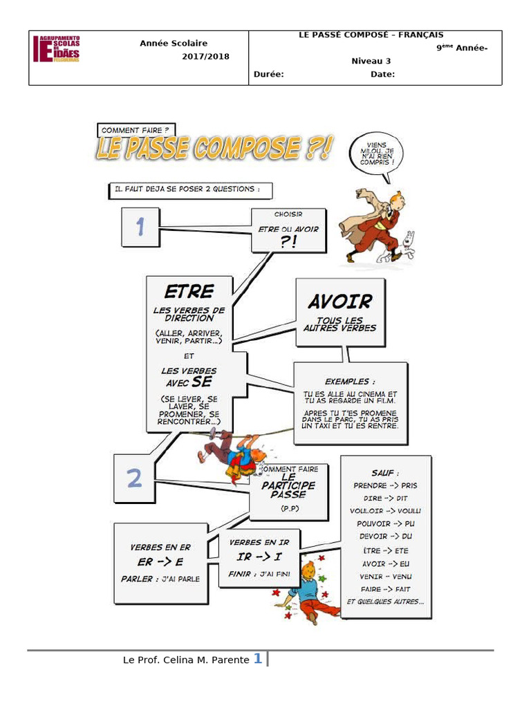 Fiche de Passe Compose Activites Ludiques Exercice Grammatical Feuille ...