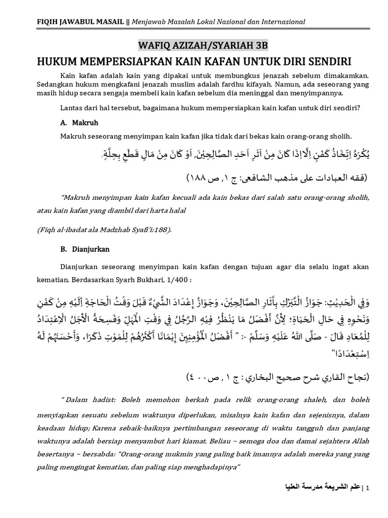 Hukum Menyimpan Kain Kafan Untuk Diri Sendiri | PDF