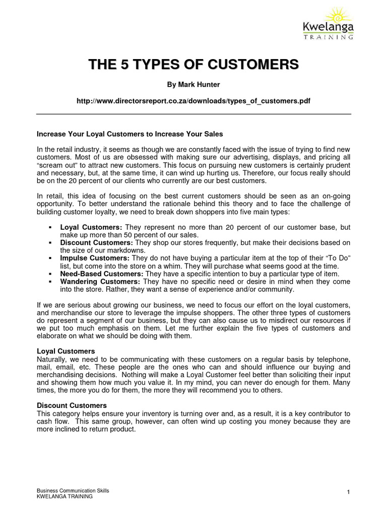 The 5 Types of Customers | PDF