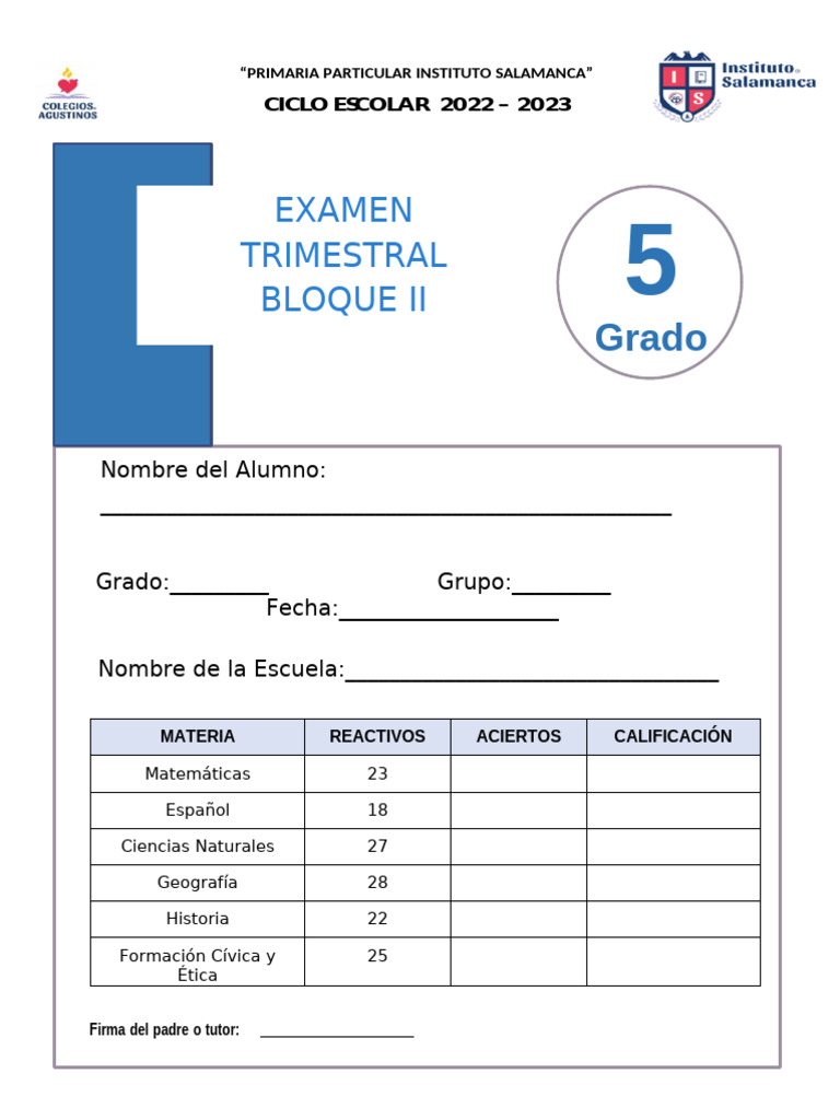 Examen Trimestral Primaria Salamanca 2023 | PDF | Agua | Mezcla