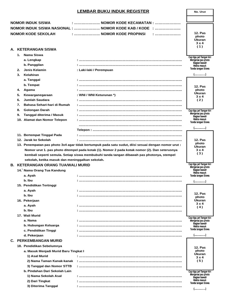 Format Buku Induk Siswa SD - 1 | PDF | Olahraga & Rekreasi | Griya & Taman