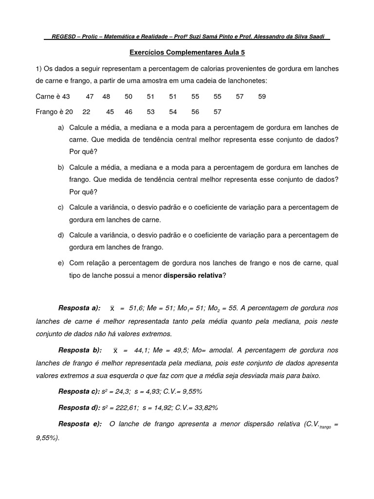 Exercicios Complementares Aula5 | PDF