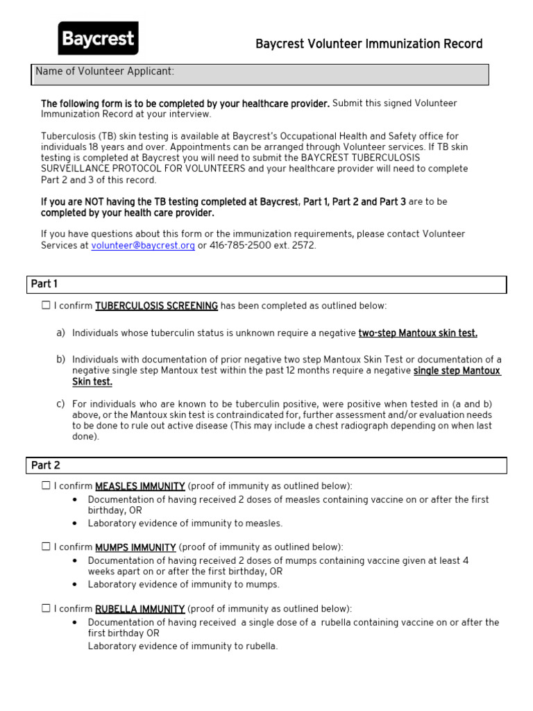 Baycrest Vaccine Form | PDF