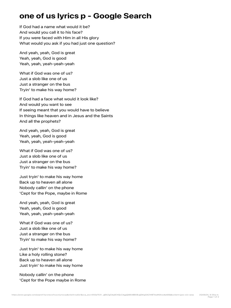 One of Us Lyrics P - Google Search | PDF